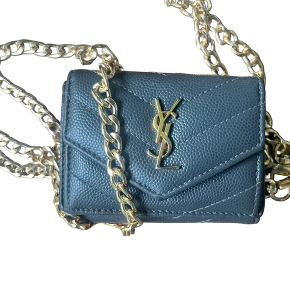 Yves Saint Laurent | Bags | Ysl Grey Mini Wallet With Chain | Poshmark